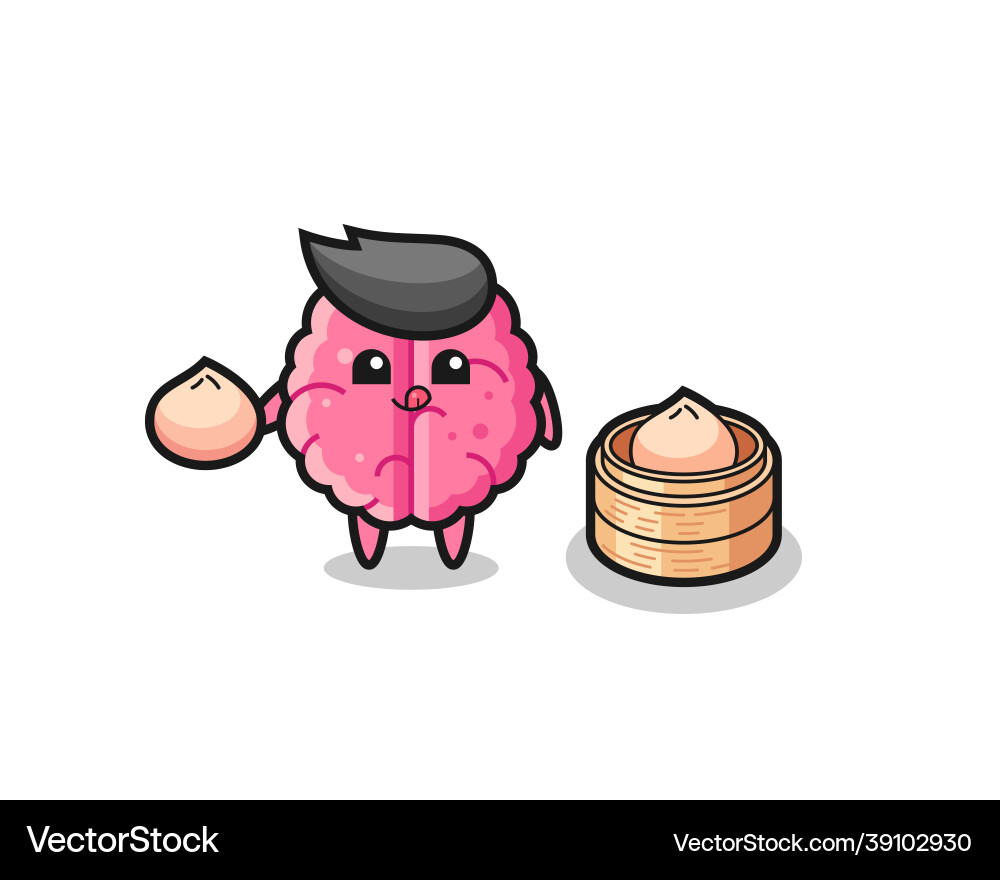 Cute brain character eating steamed buns Vector Image