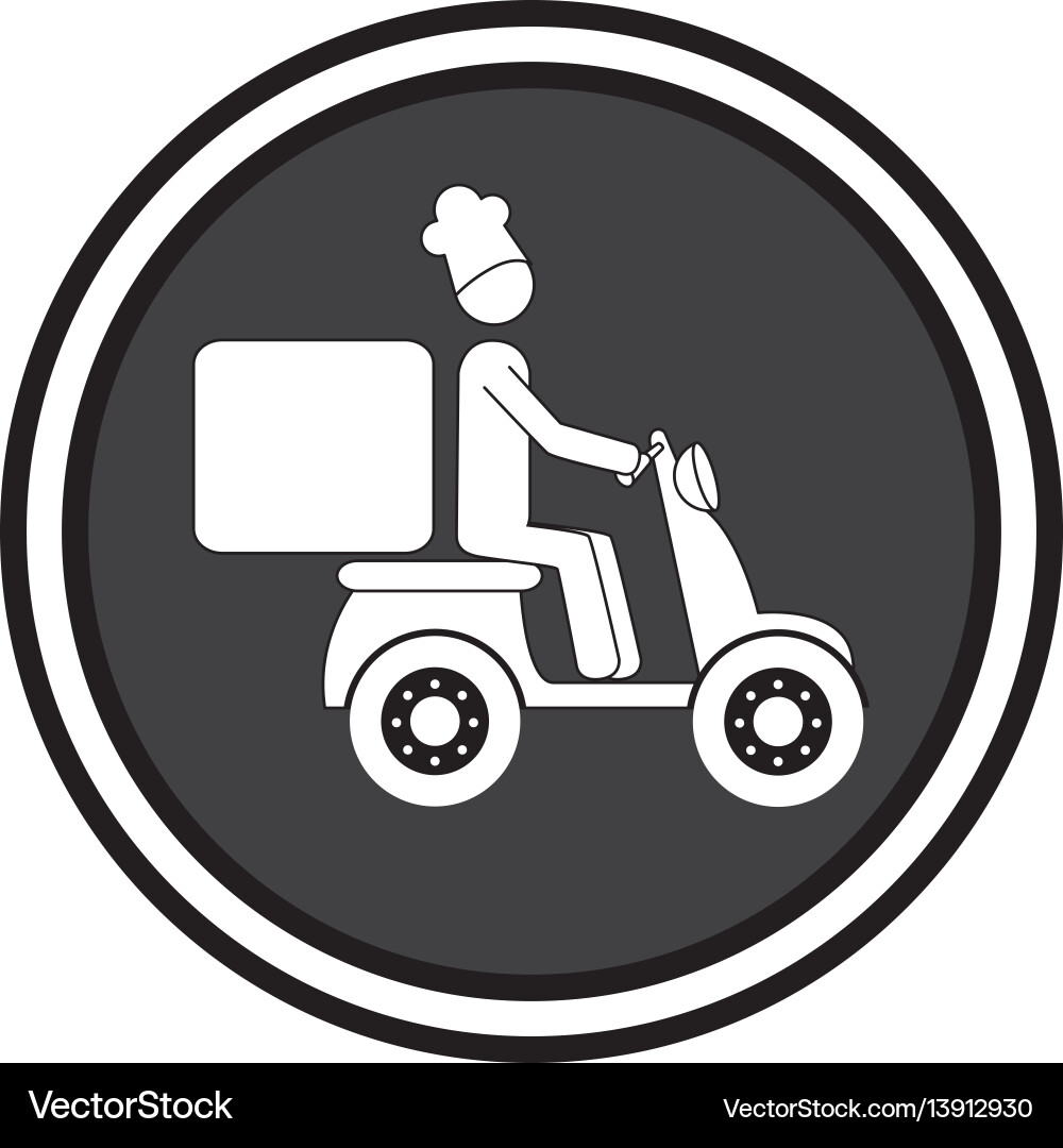 Monochrome circular emblem with delivery man Vector Image