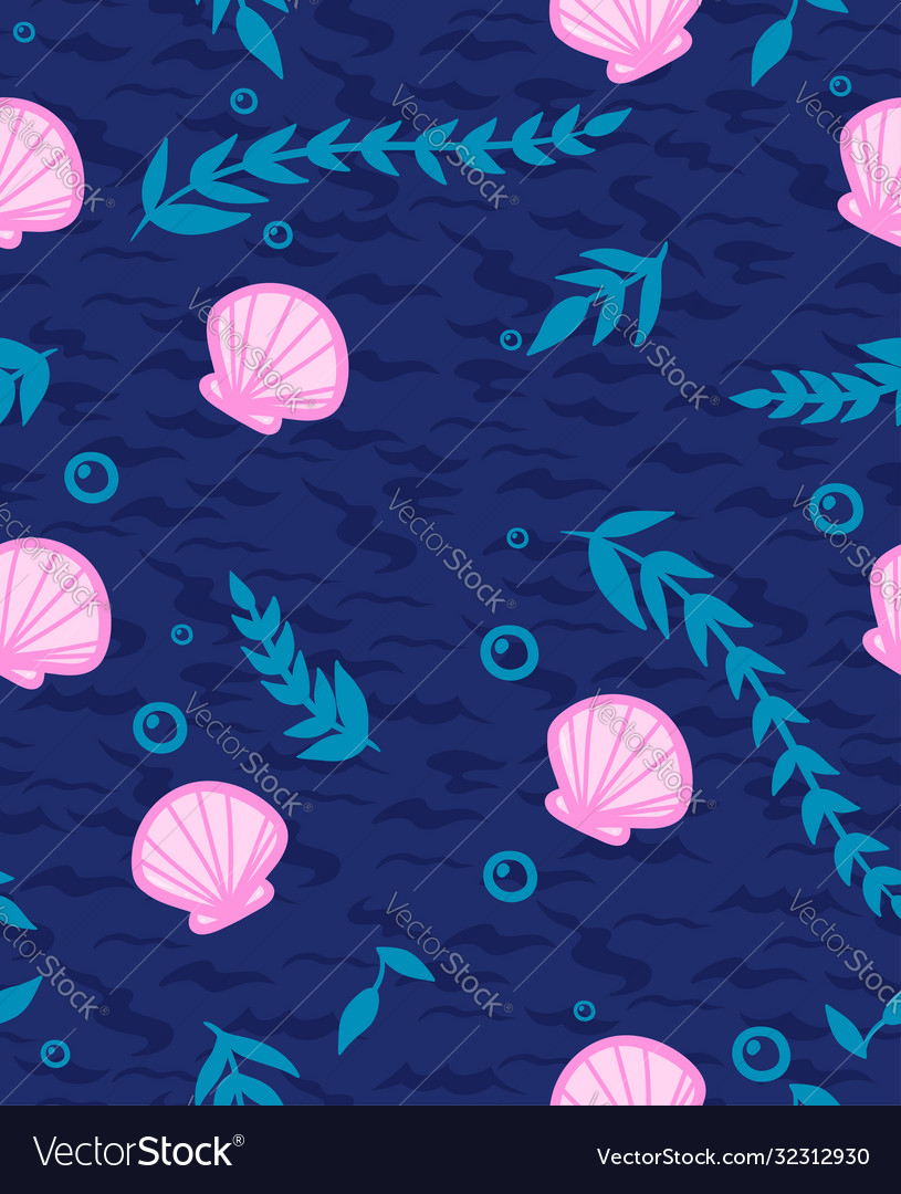 Seamless pattern with shells bubbles and algae Vector Image