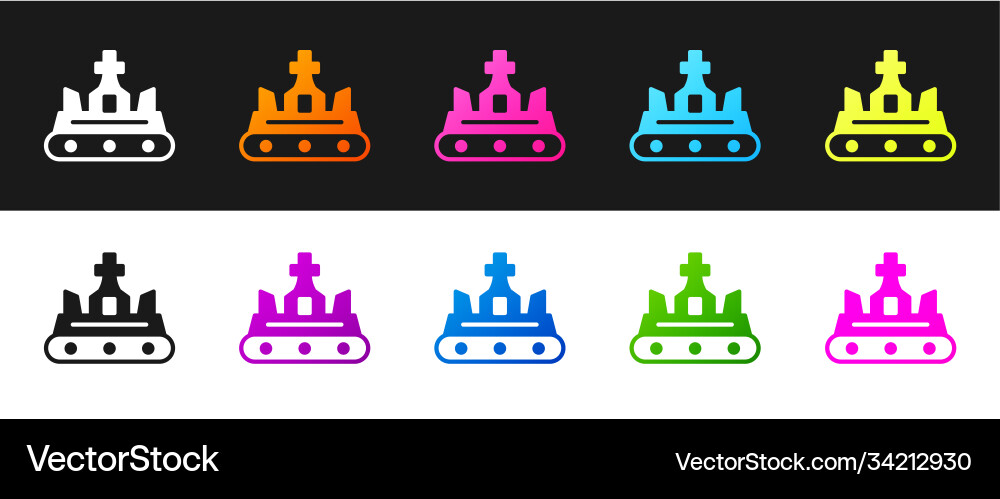 Set british crown icon isolated on black and white