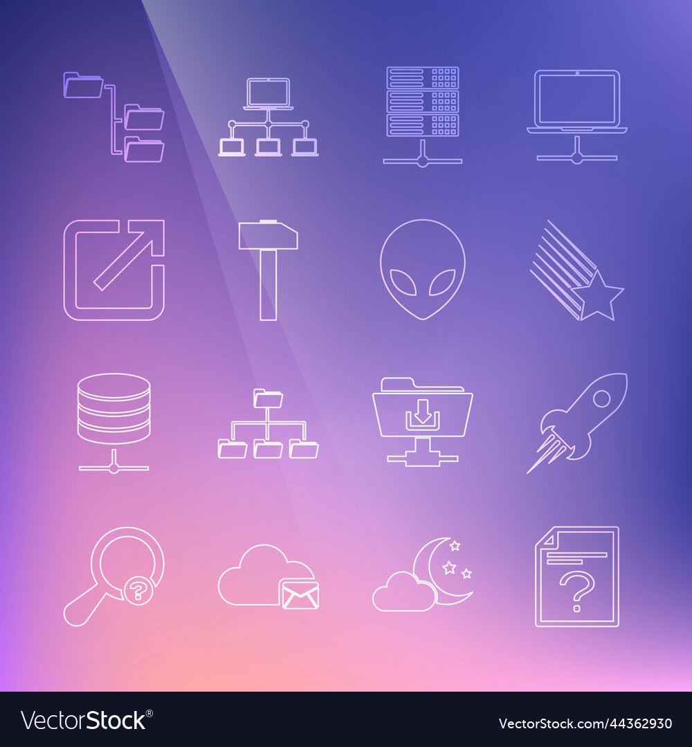 Set line unknown document rocket ship with fire Vector Image