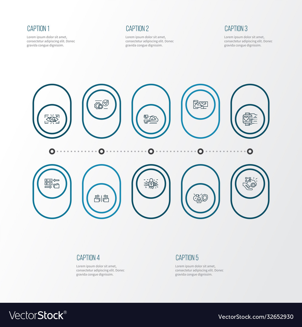 Tech icons line style set with wearable tracker Vector Image