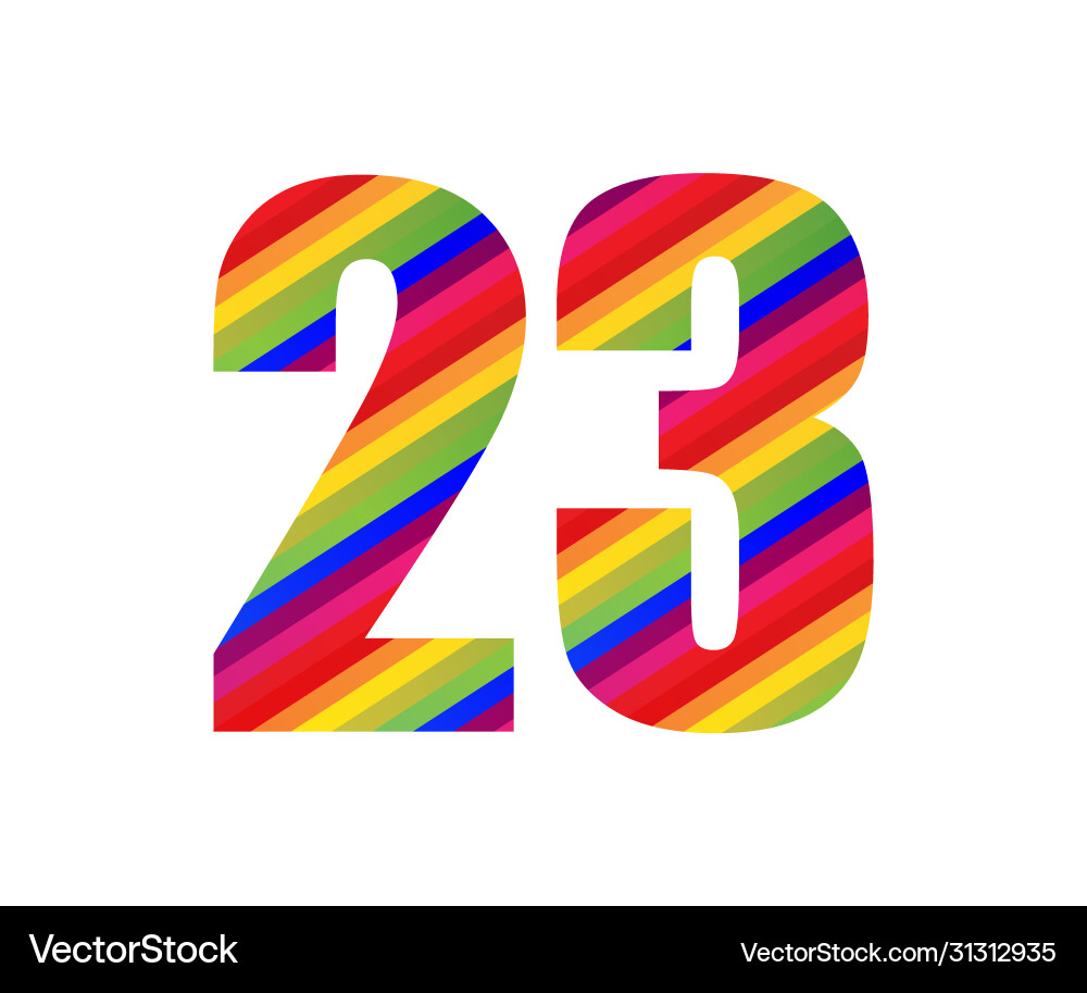 23 number rainbow style numeral digit colorful Vector Image