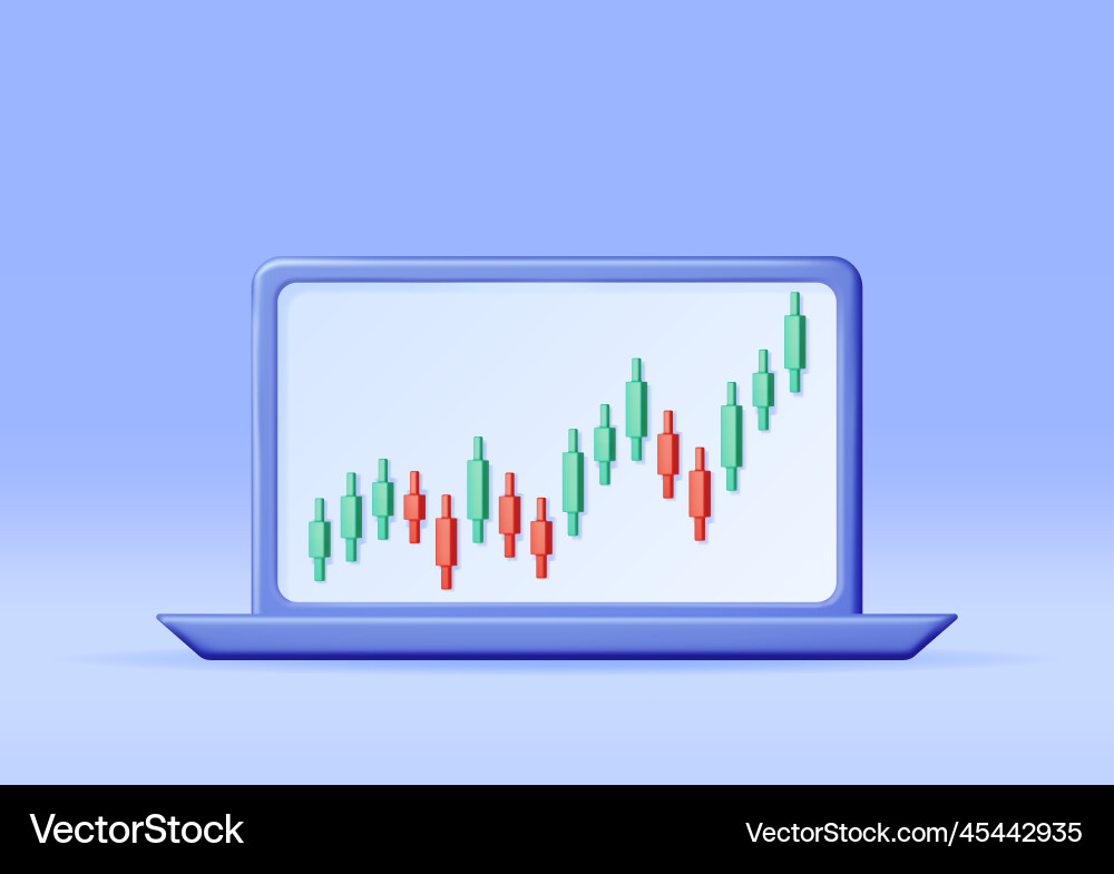 3d growth stock diagram on laptop computer Vector Image
