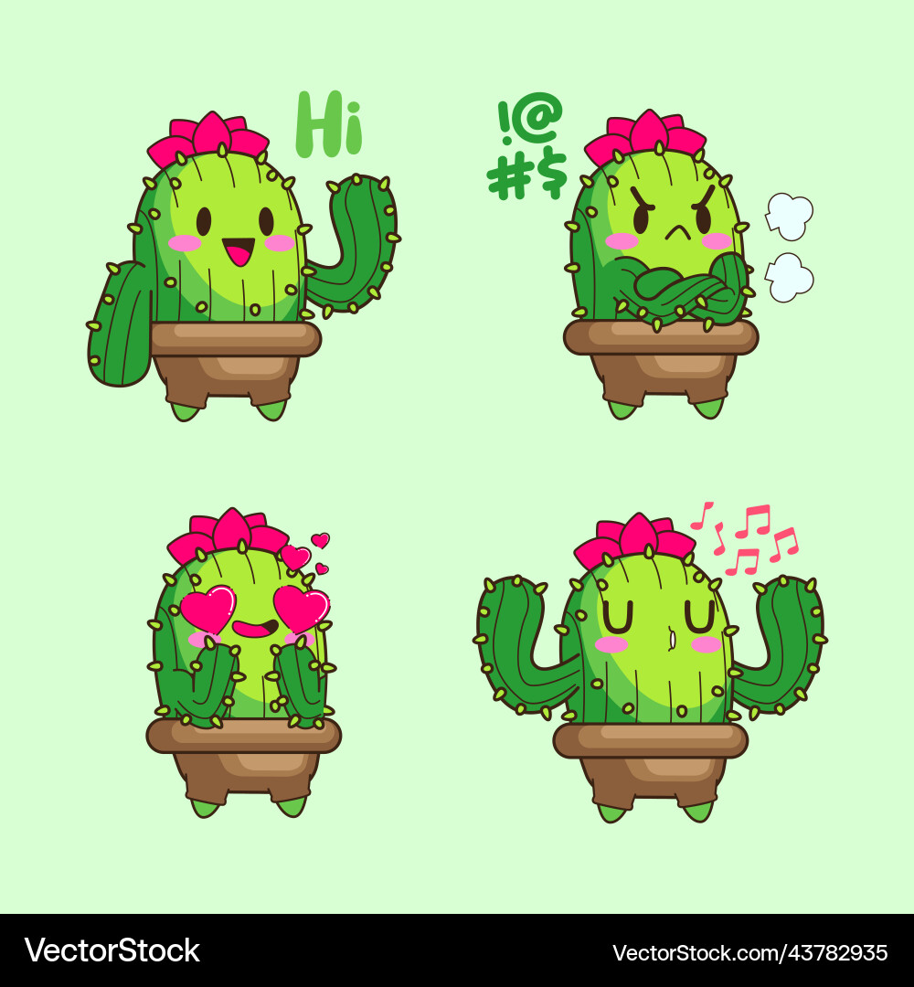 Cute little cactus cartoon cactus set Royalty Free Vector
