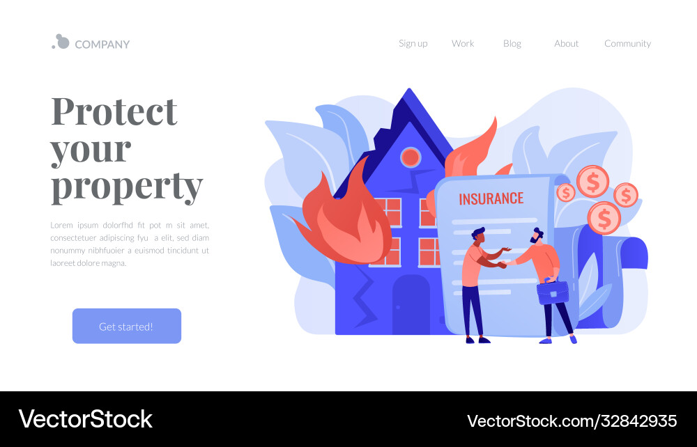 Fire insurance concept landing page Royalty Free Vector