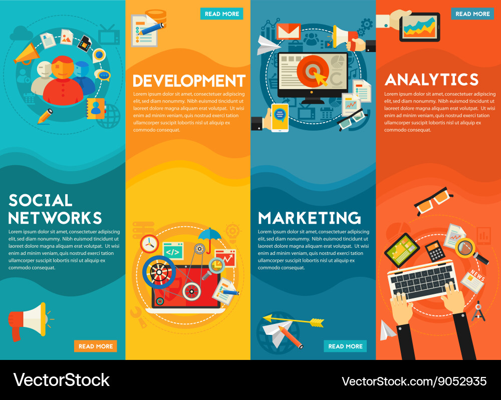 Flat concept banners social marketing Royalty Free Vector