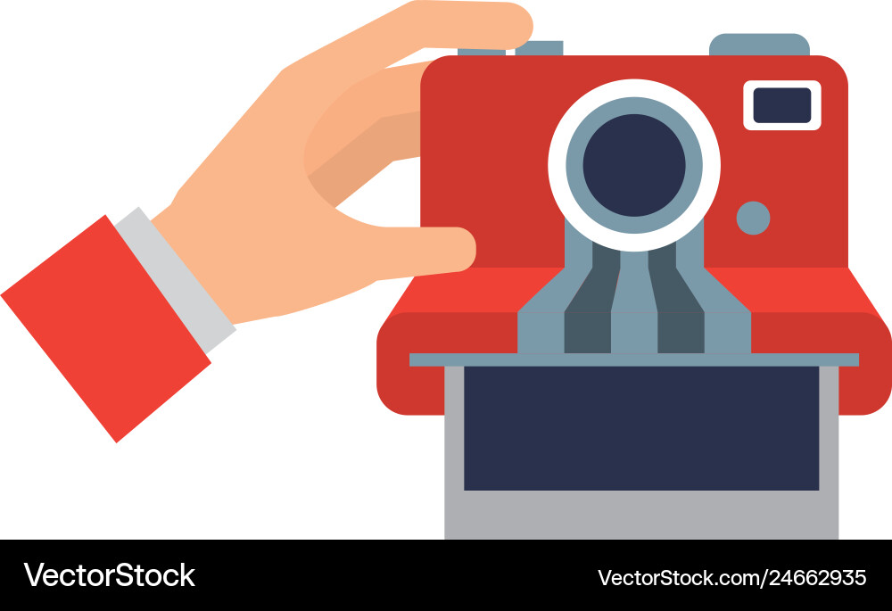 Hand with camera photographic instant isolated Vector Image