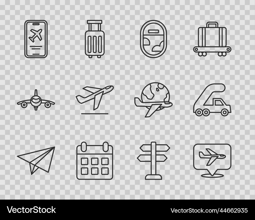 Set line paper airplane plane airplane window Vector Image