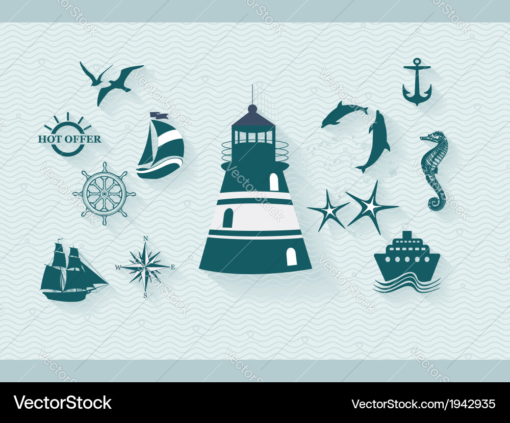 Set of sea labels flat design Royalty Free Vector Image