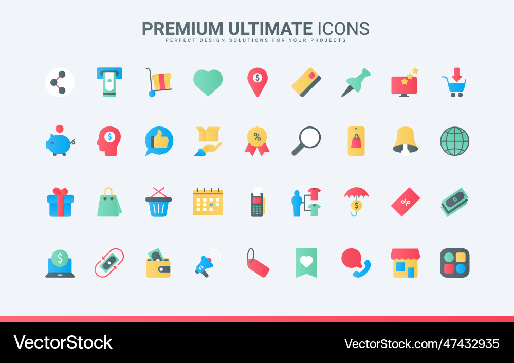 Store sales ecommerce trendy flat icons set Vector Image