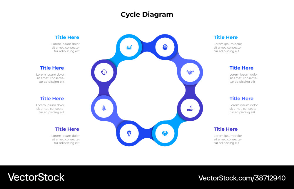 Cycle metaball diagram with eight options or steps