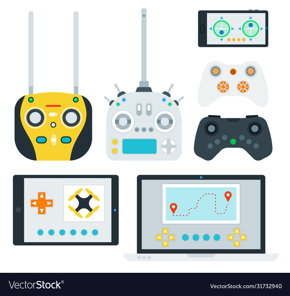 Different control panels for drones and software Vector Image