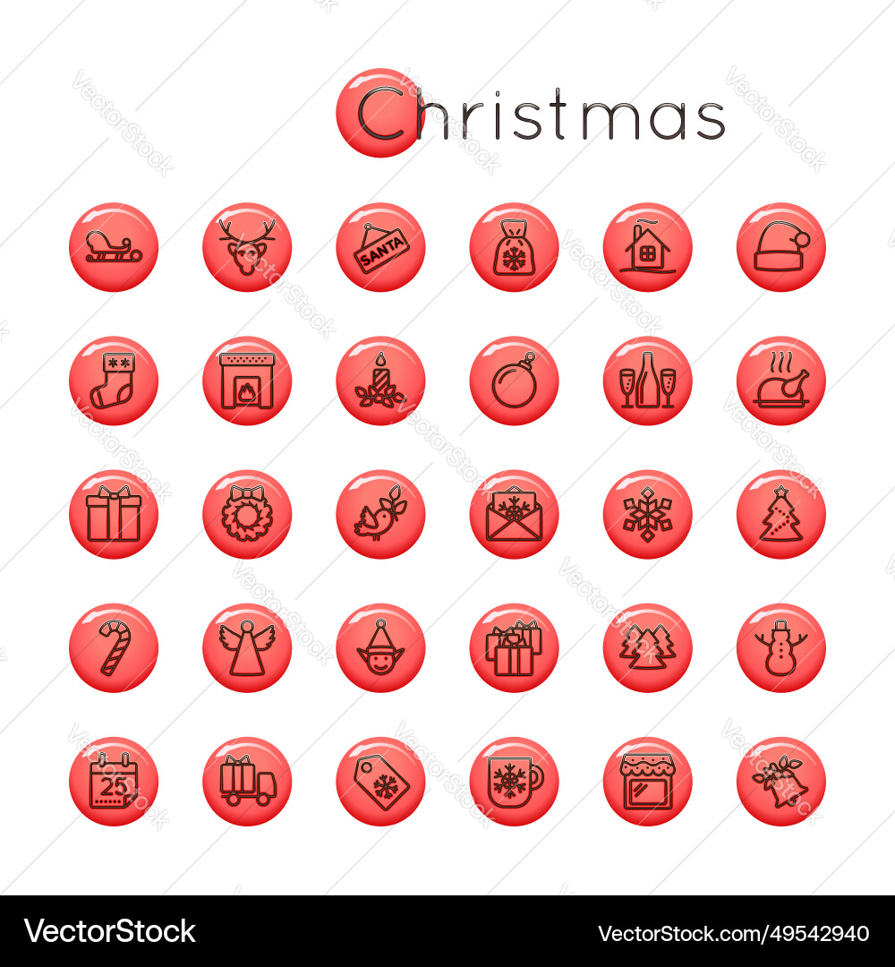 Glossy round christmas icons Royalty Free Vector Image