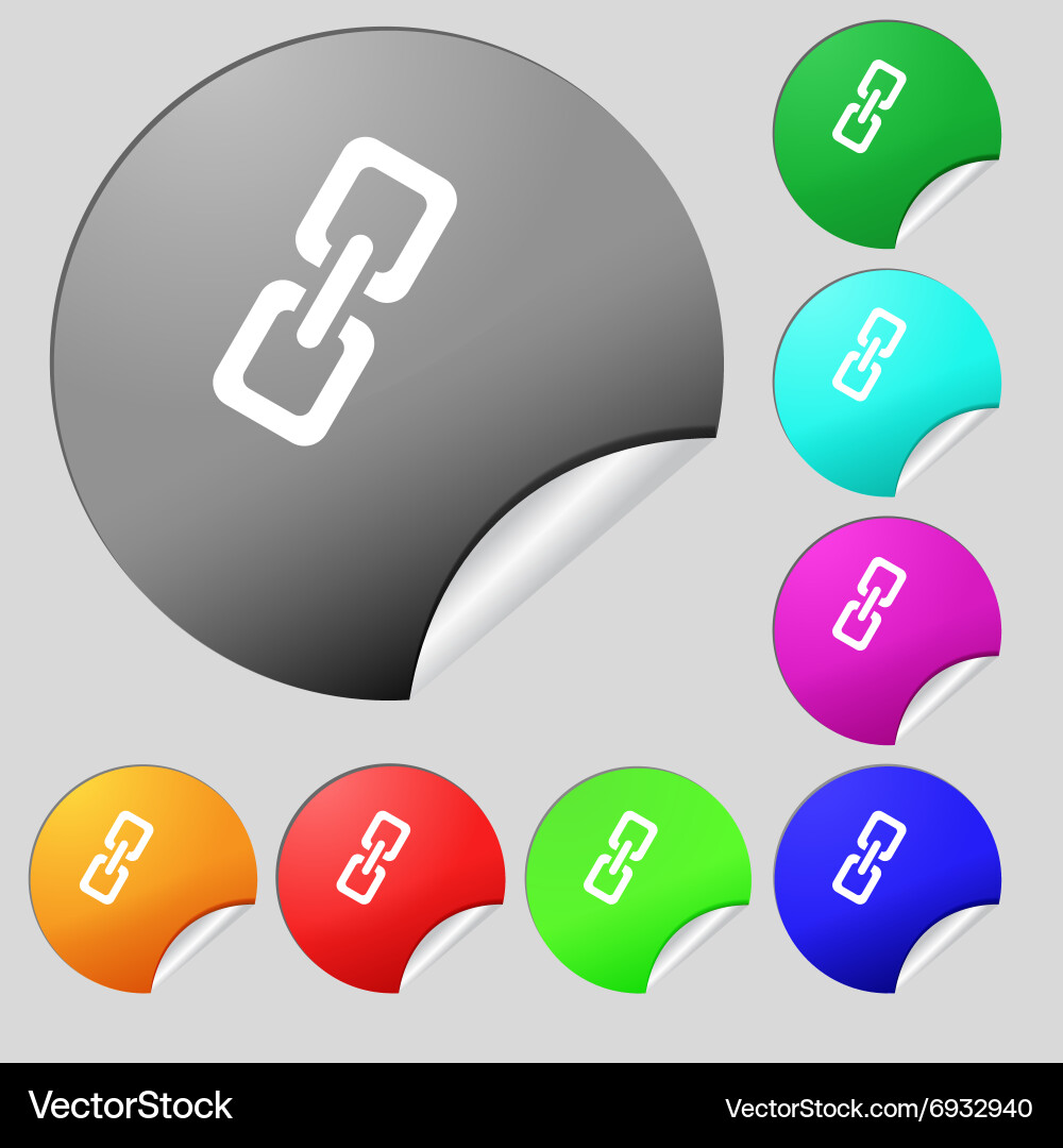 Link icon sign set of eight multi colored round Vector Image