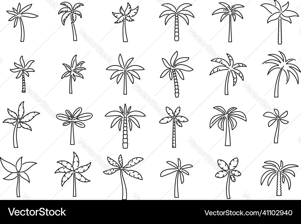 Palm icons set outline hawaii tree Royalty Free Vector Image