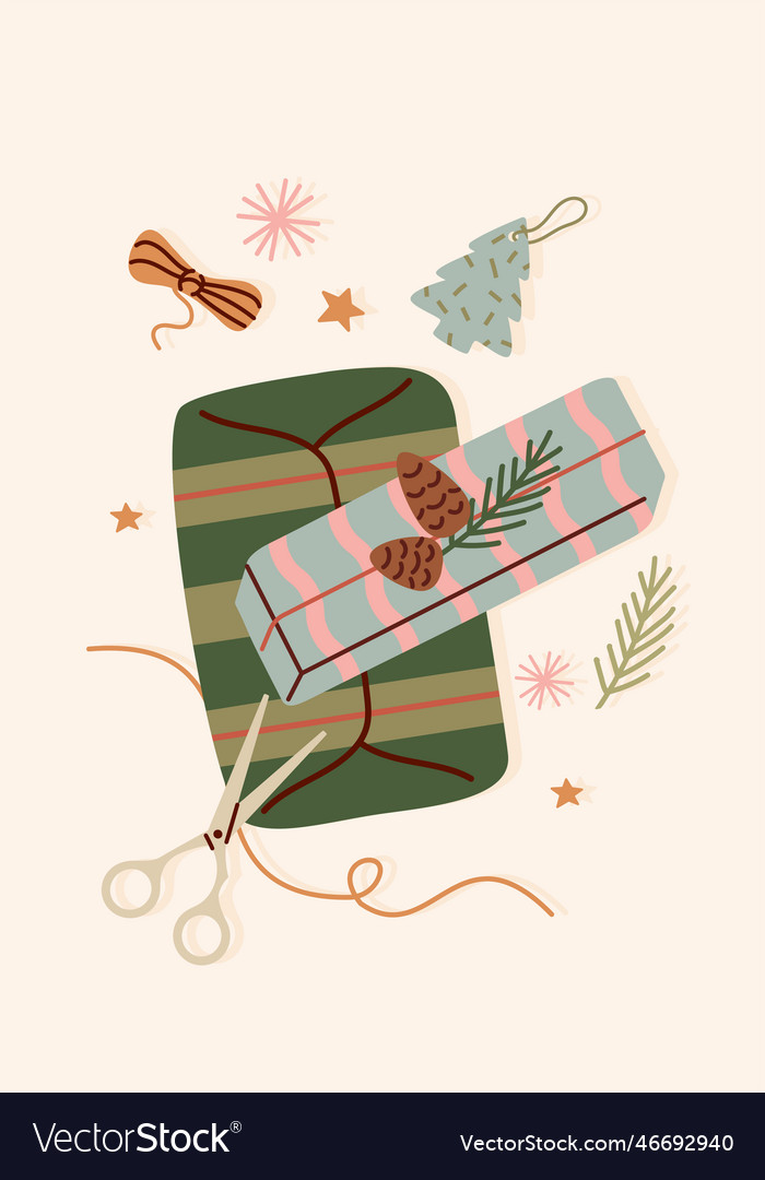 Presents wrapping process Royalty Free Vector Image