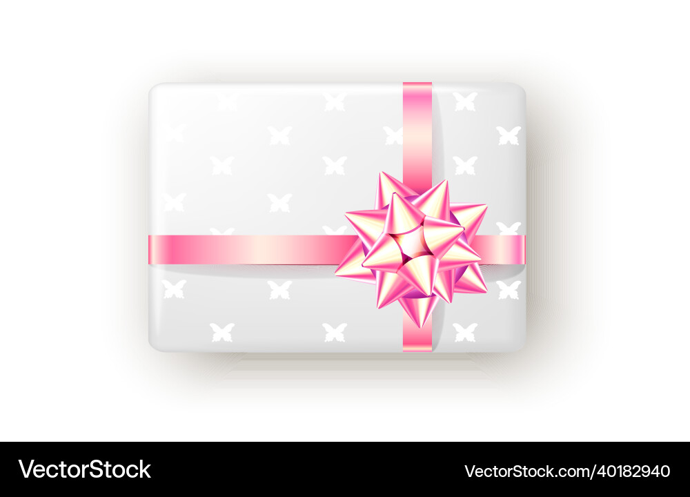 Wedding pink and white gift box with ribbon Vector Image