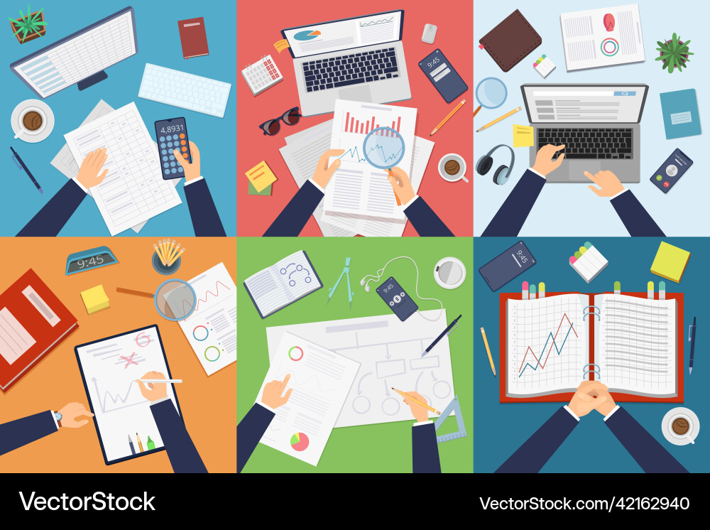 Workplace top view businessman professional Vector Image