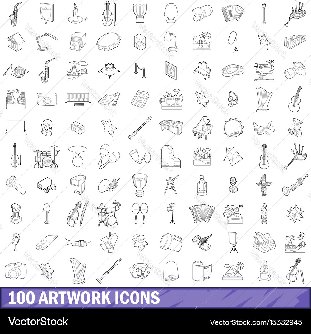 100 artwork icons set outline style Royalty Free Vector