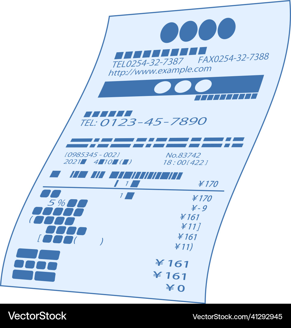 Blue color curved shopping receipt Royalty Free Vector Image