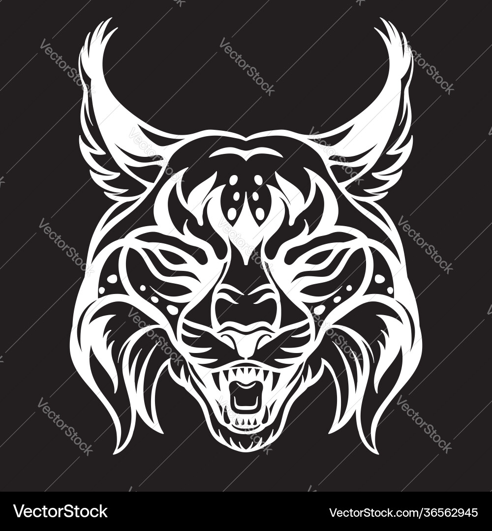 Head mascot lynx isolated on black Royalty Free Vector Image