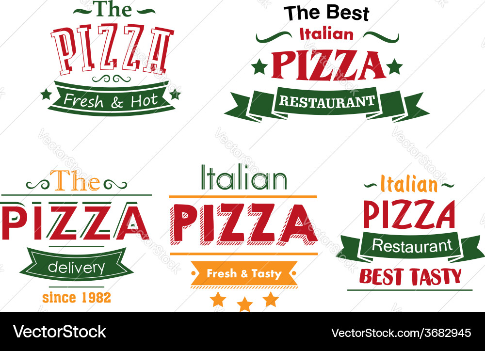 Italian pizza colorful labels Royalty Free Vector Image