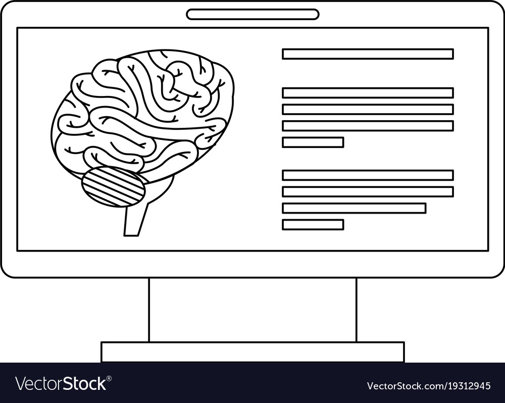 Monitor computer with brain Royalty Free Vector Image