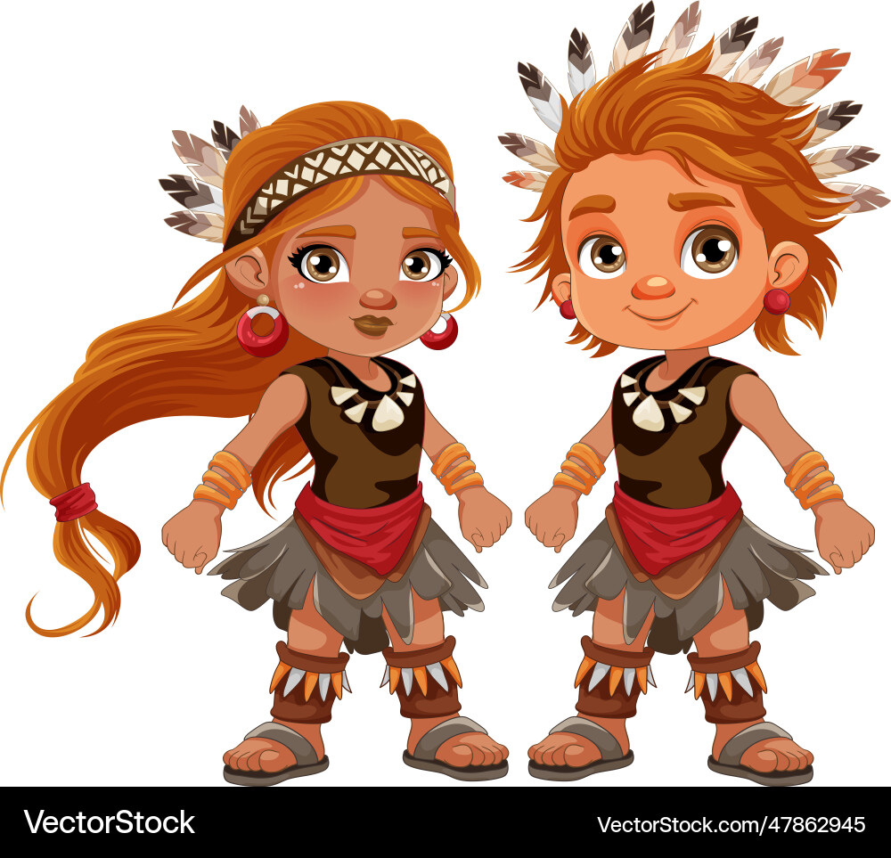 Native american couple cartoon character Vector Image