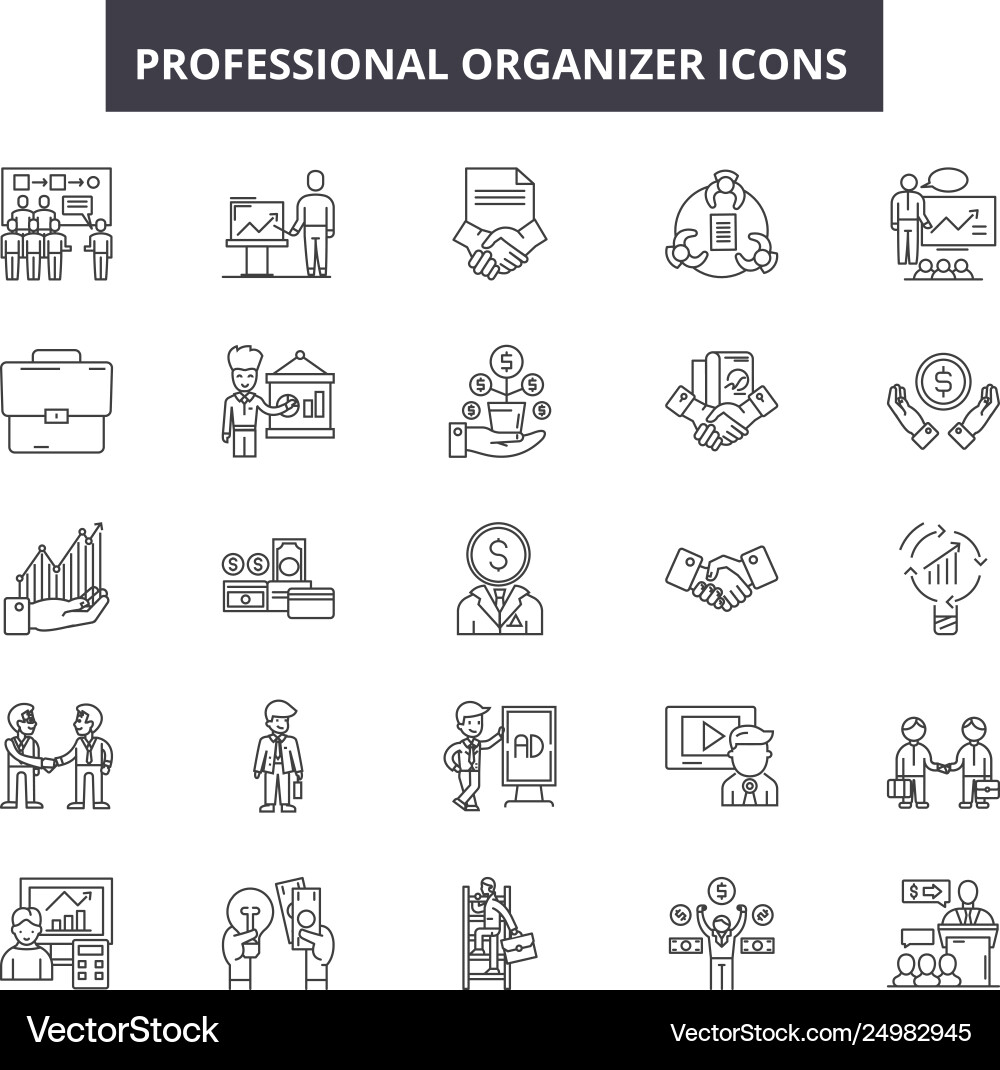 Professional organizer line icons signs Royalty Free Vector