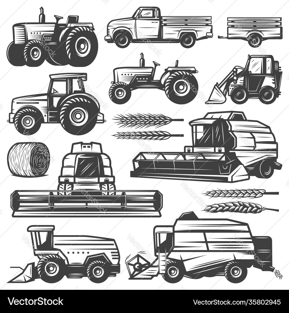 Vintage harvesting transport collection Royalty Free Vector