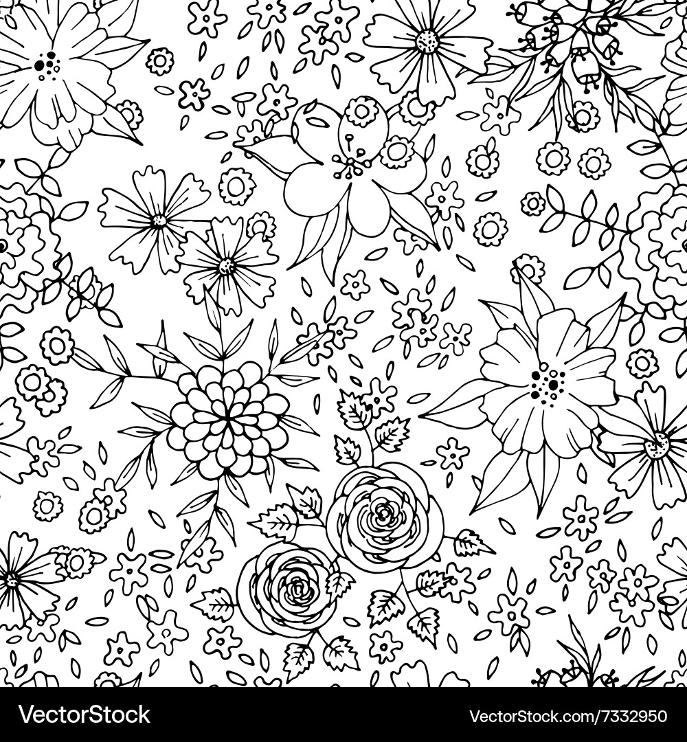 Black and white flower seamless pattern Royalty Free Vector