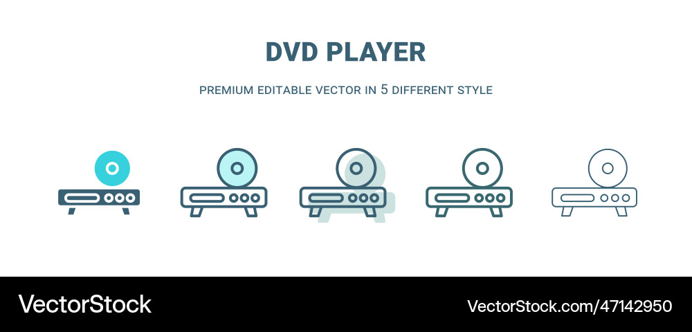 Dvd player icon in 5 different style outline Vector Image