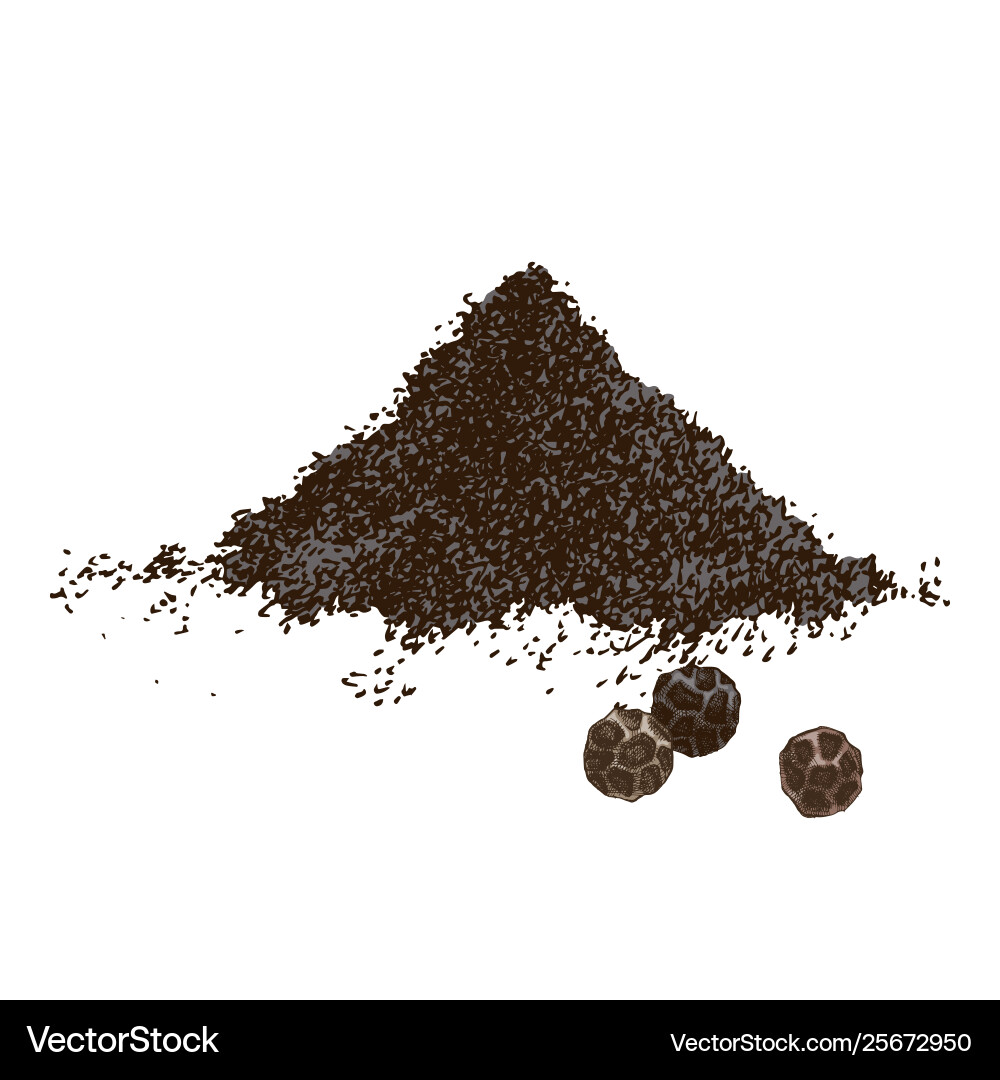 Hand drawn heap ground pepper and three Royalty Free Vector