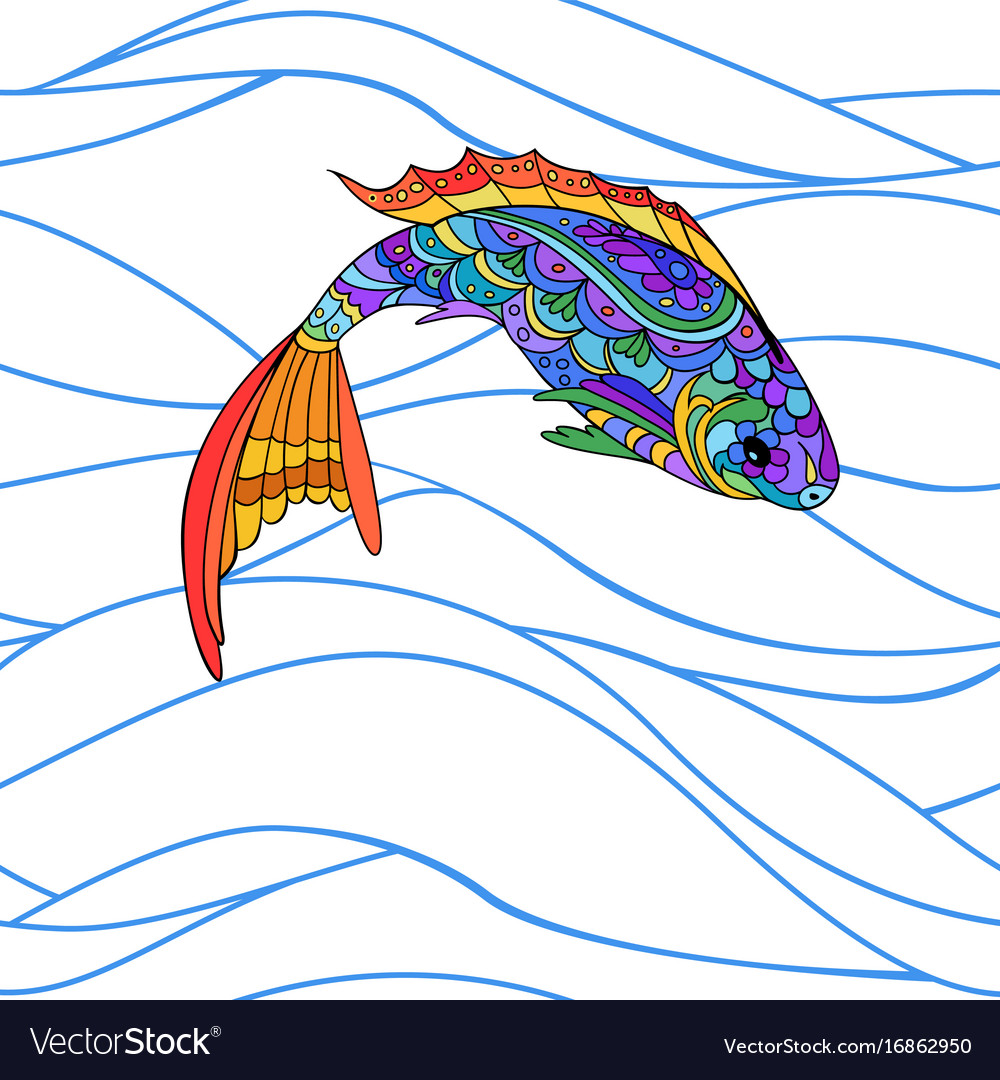 Hand drawn stylized sea fish zen-doodle style Vector Image