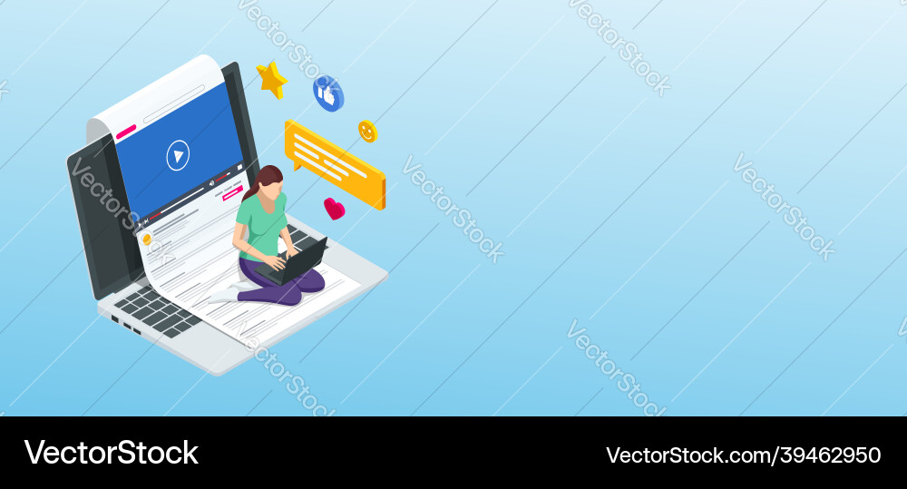 Isometric video conference online meeting work Vector Image