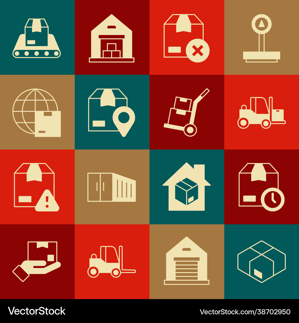 Set carton cardboard box cardboard with clock Vector Image