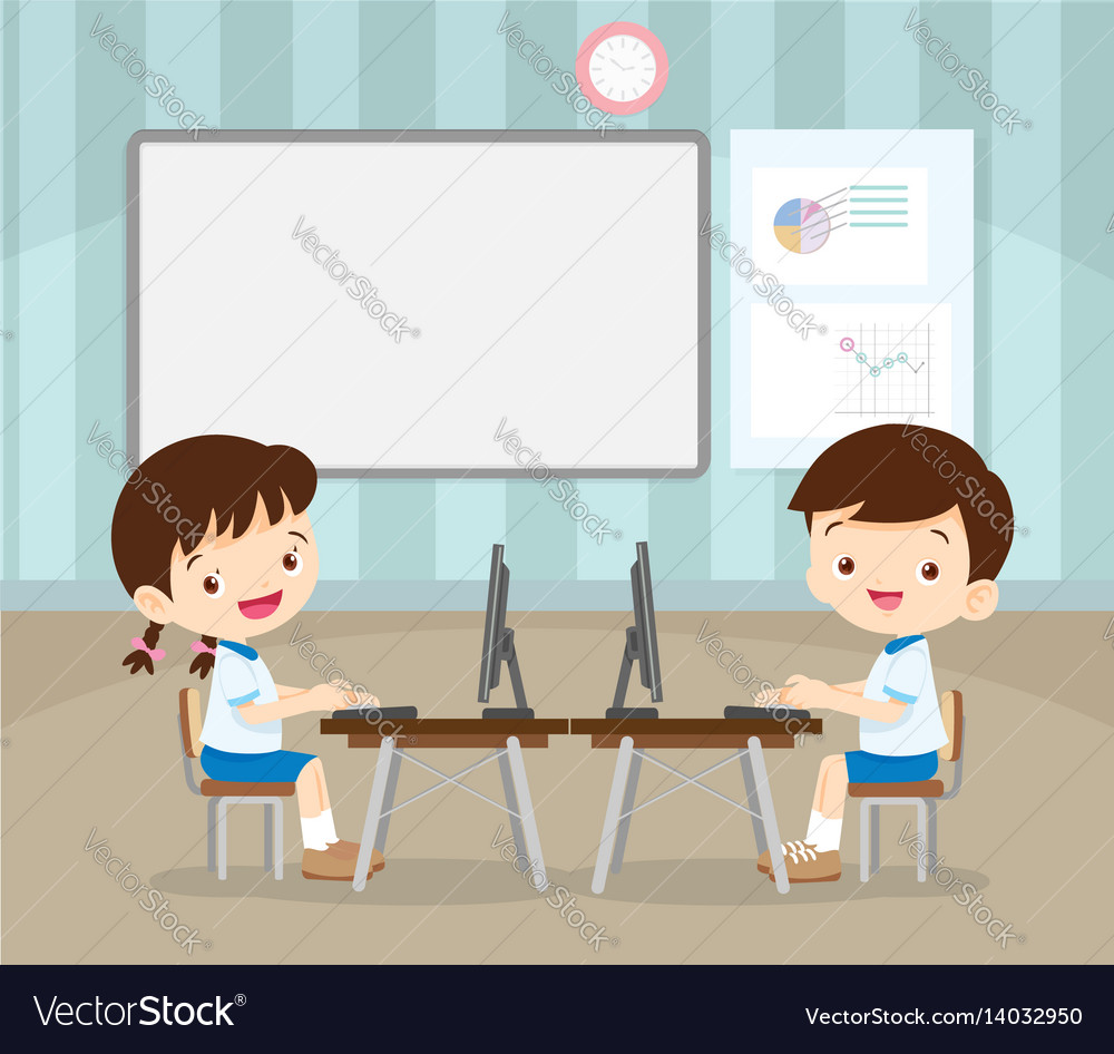 Students learning with computer Royalty Free Vector Image