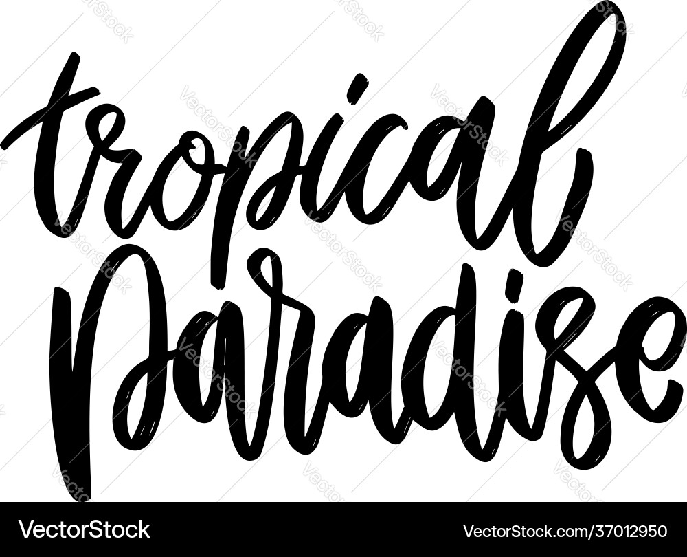 Tropical paradise lettering phrase on white Vector Image