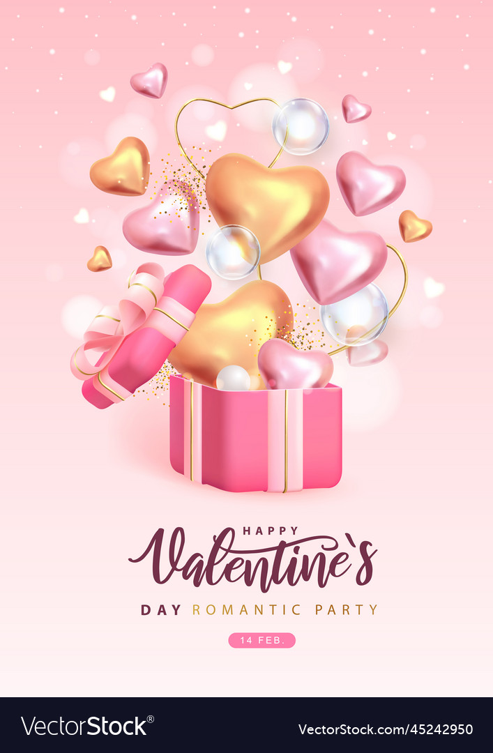 Valentines day poster with love heart and gift box