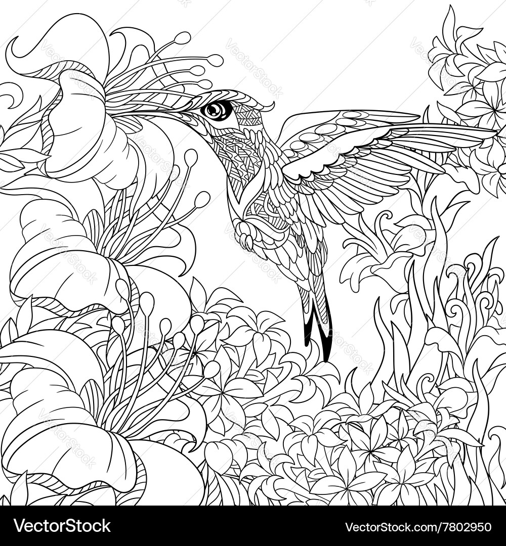 Zentangle stylized cartoon hummingbird Royalty Free Vector