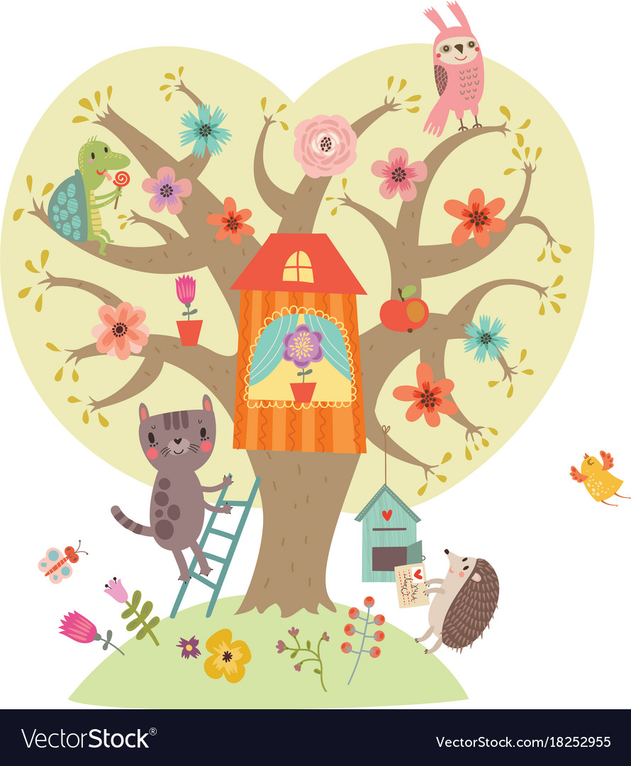 Cute animals with tree Royalty Free Vector Image