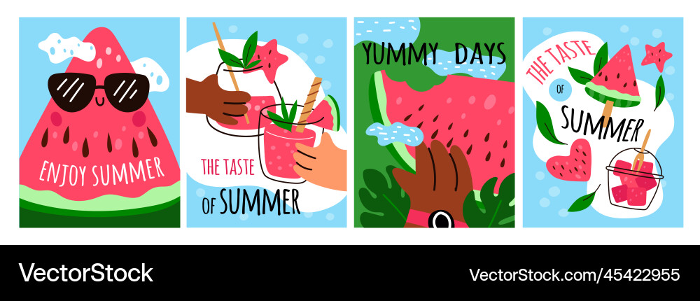 Cute watermelons cards bright summer posters Vector Image