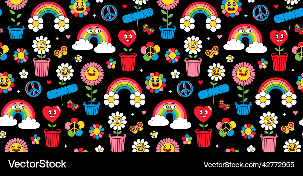 Groovy seamless pattern in trendy retro cartoon Vector Image