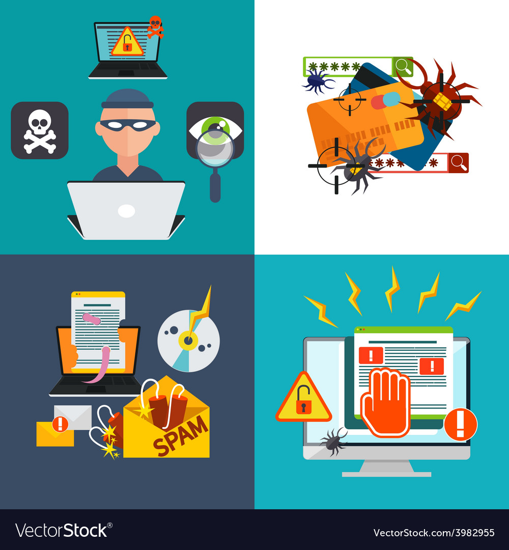 Hacker activity viruses hacking and e-mail spam Vector Image