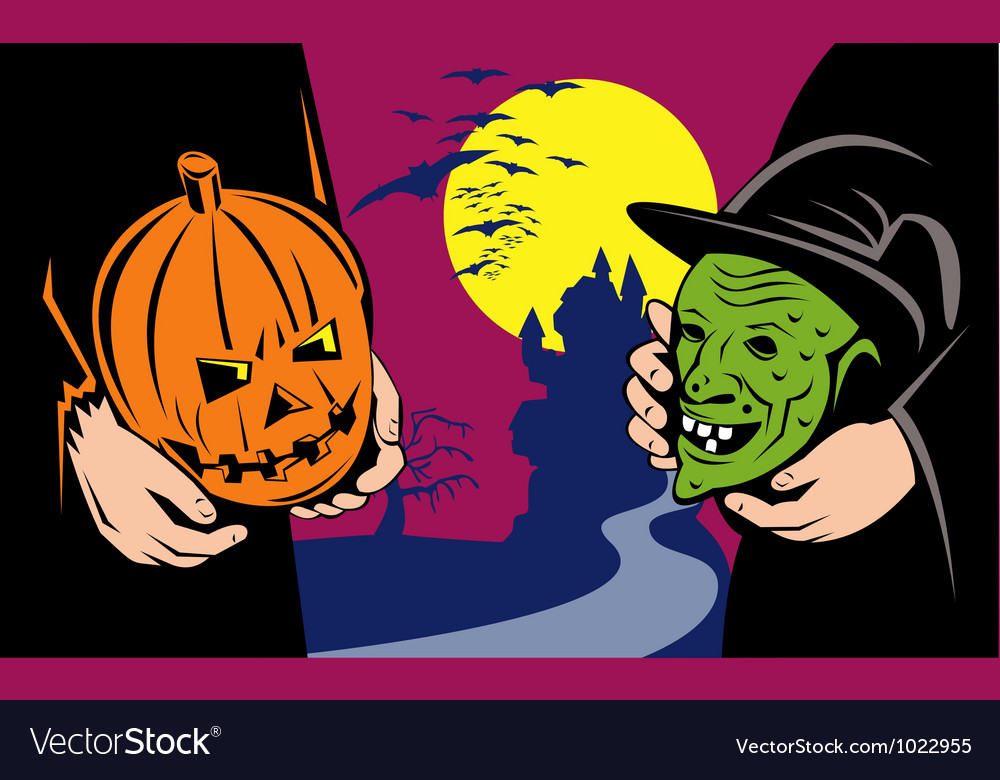 Halloween mask jack-o-lantern witch retro Vector Image