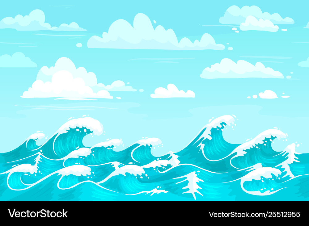Ocean waves backdrop sea water storm wave and Vector Image