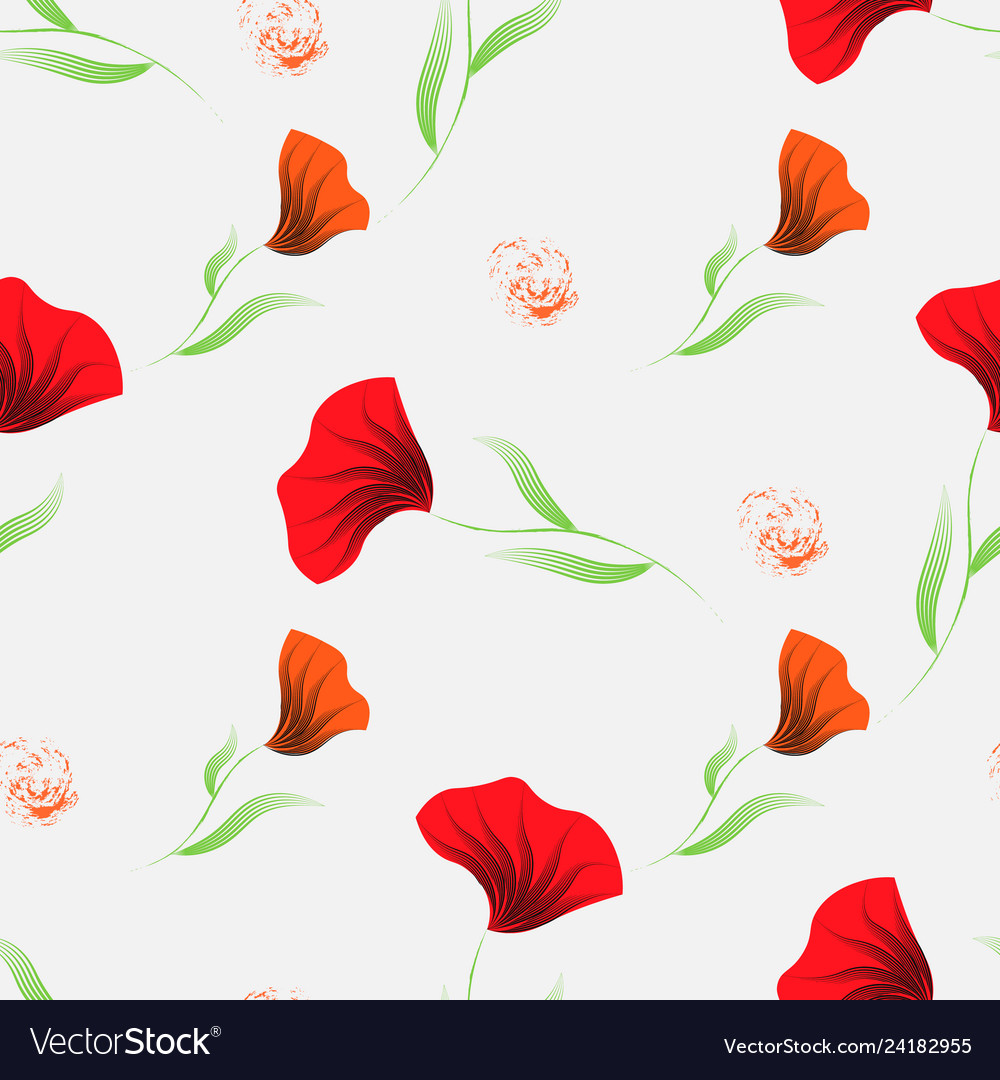 Red seamless pattern with poppy floral background Vector Image