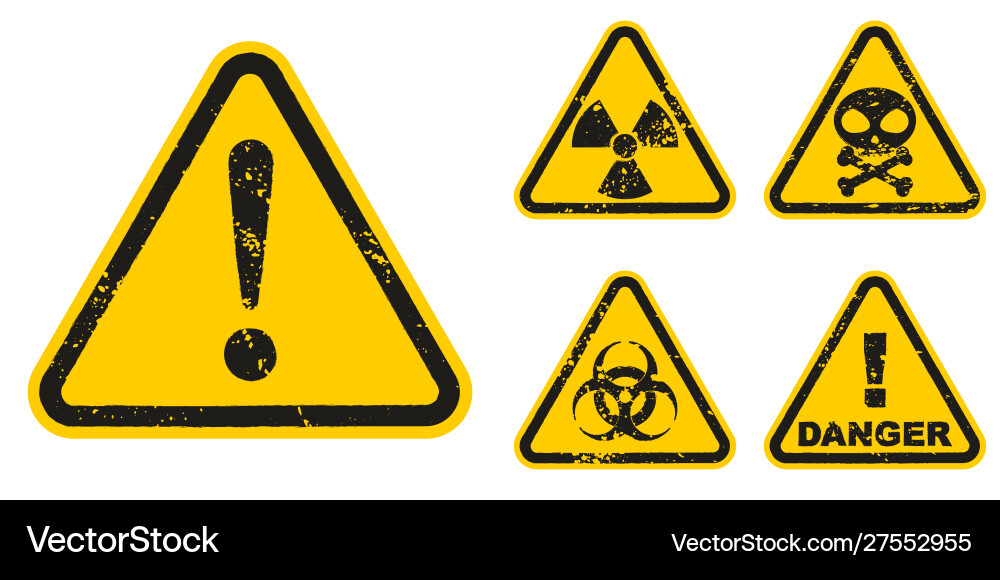 Set grunge danger signs isolated on white Vector Image