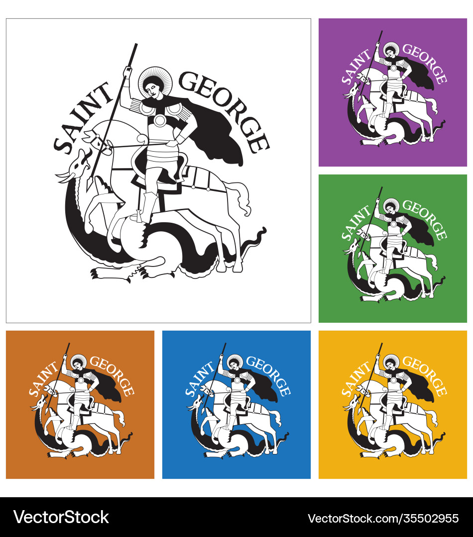 Set saint george fighting dragon drawings Vector Image